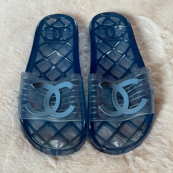 CHANEL | Shoes | Authentic Chanel Blue Jelly Pool Slides | Poshmark